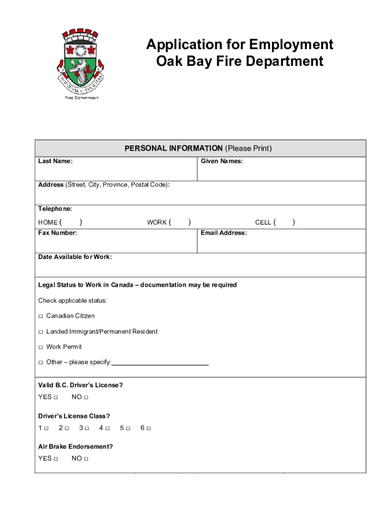 Fillable Online Orange Fire Department Employment Application (PDF) Fax ...