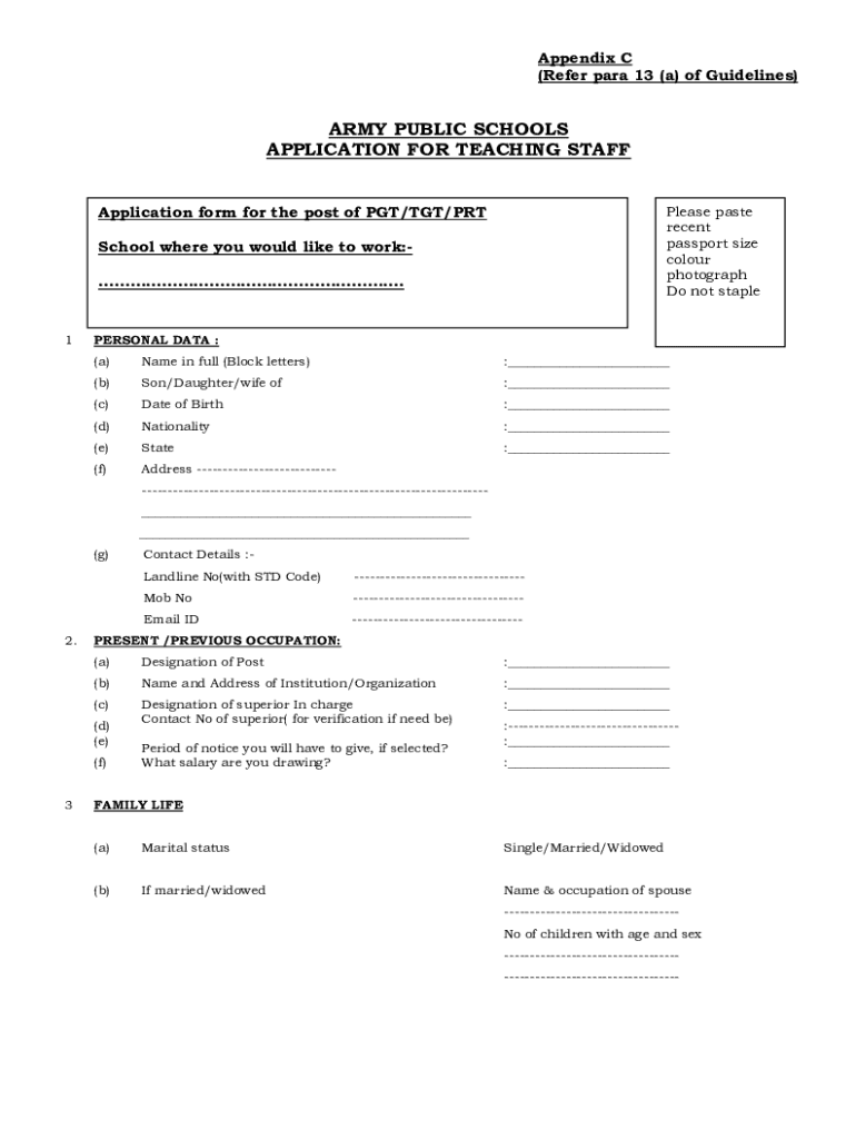 Fillable Online 1 Appendix C (Refer Para 13(a) Of Guidelines) ARMY ...