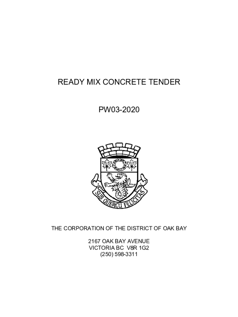 Fillable Online READY MIX CONCRETE TENDER Fax Email Print - pdfFiller