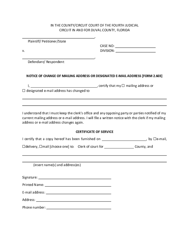 Fillable Online DIVISION: Plaintiff v. Defendant. - 4th Judicial ...