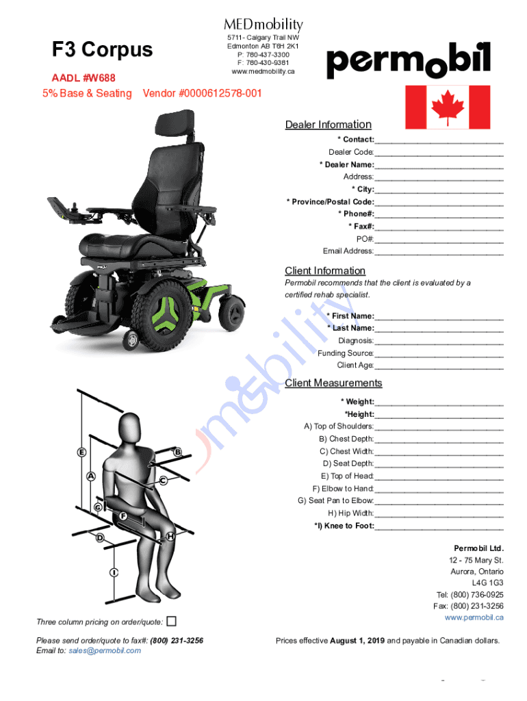 Fillable Online Permobil F3 Corpus Power WheelchairTiltOnly 3 Miles! Fax Email Print - pdfFiller