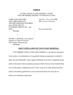 Fillable Online Ex. B - Joint Settlement Stip and Proposed Order Fax Email Print - pdfFiller