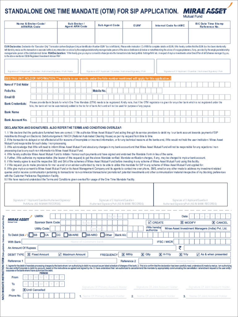 Fillable Online One Time Mandate Form-1 - Mirae Asset Fax Email Print - pdfFiller