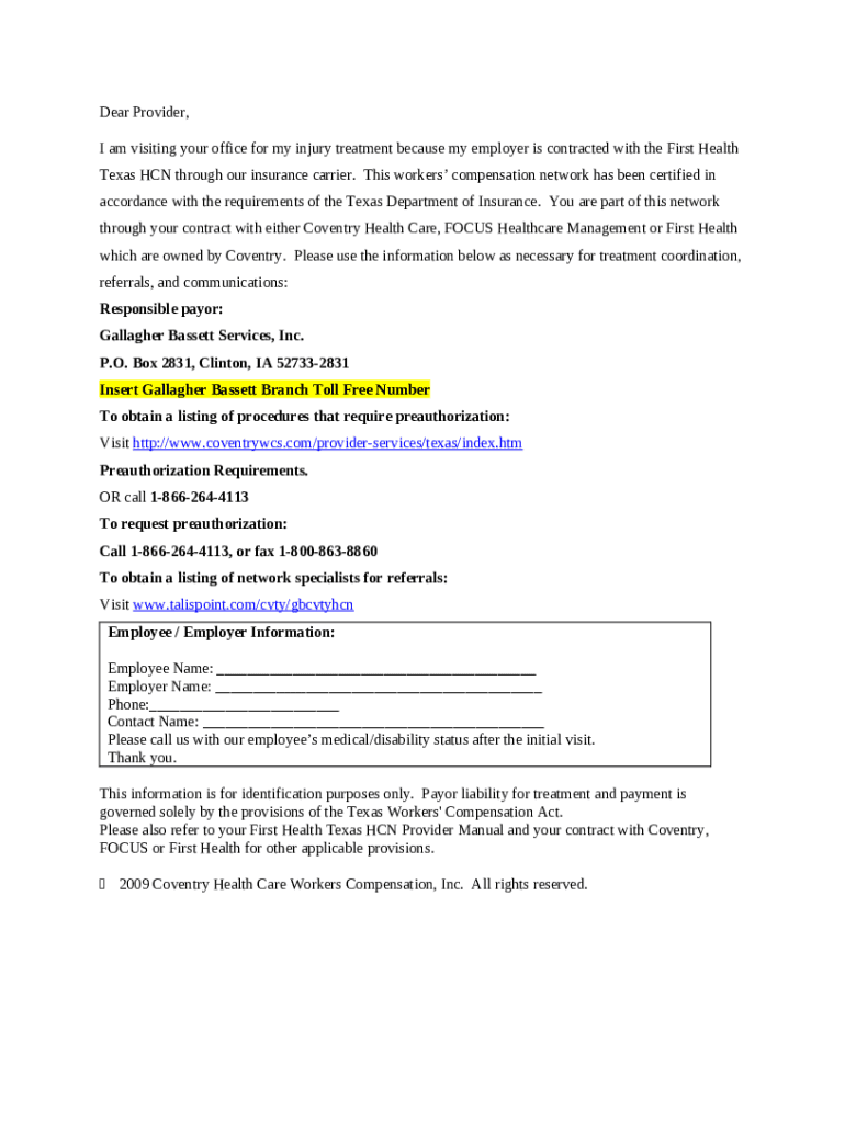 TX Coventry Workers' Comp Provider Instruction - biBERK Doc Template ...