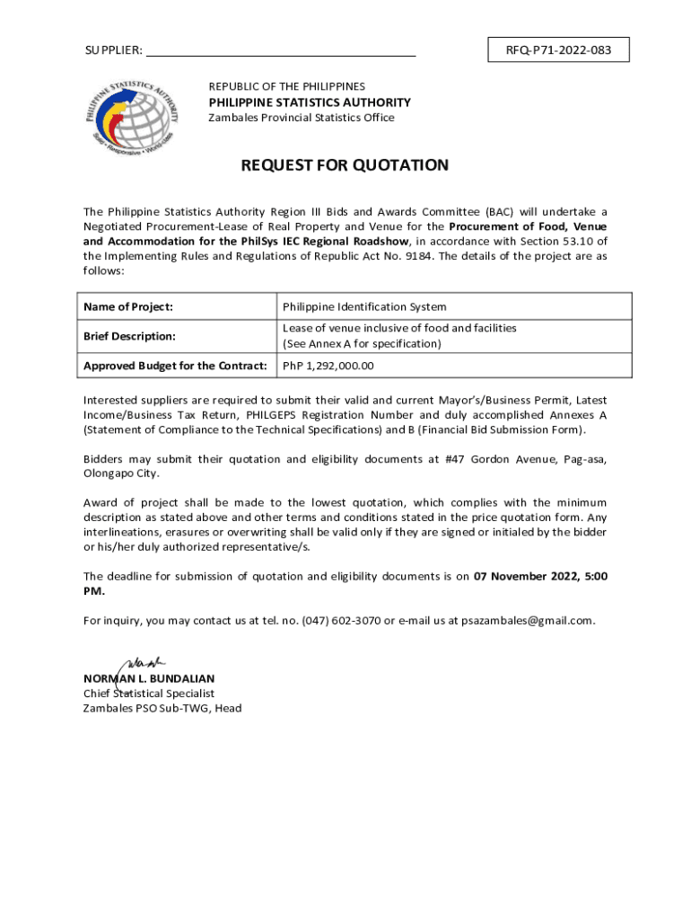 Fillable Online The Philippine Statistics Authority Region III Bids and ...