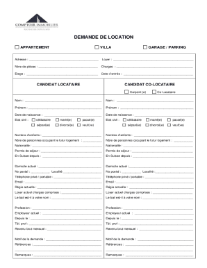 Remplissable En Ligne DEMANDE DE LOCATION - Rhodan Sion Fax Email Imprimer - pdfFiller