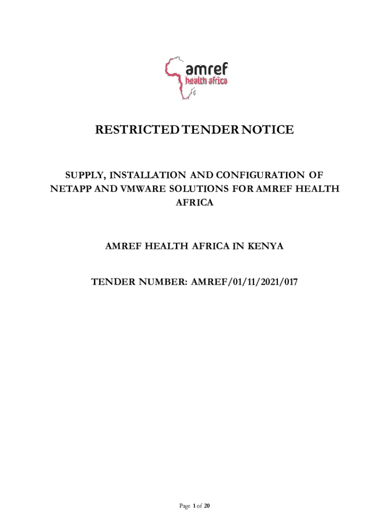 Fillable Online RESTRICTED TENDER NOTICE - Amref Health Africa Fax ...