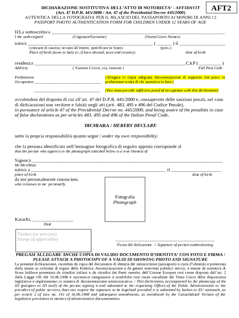 dichiarazione sostitutiva dell'atto di notorieta' - affidavit Doc ...
