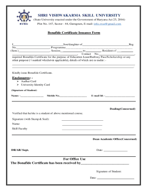 Fillable Online Bonafide Certificate Issuance Form Fax Email Print ...