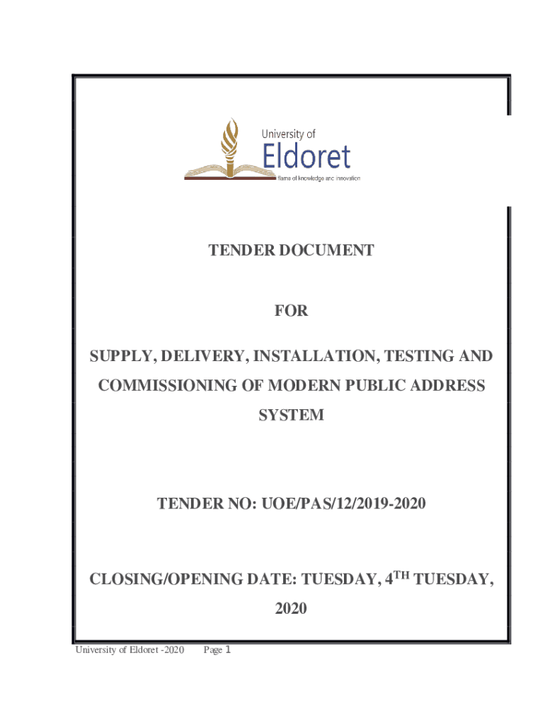 Fillable Online TENDER NOTICE - University of Eldoret Fax Email Print - pdfFiller