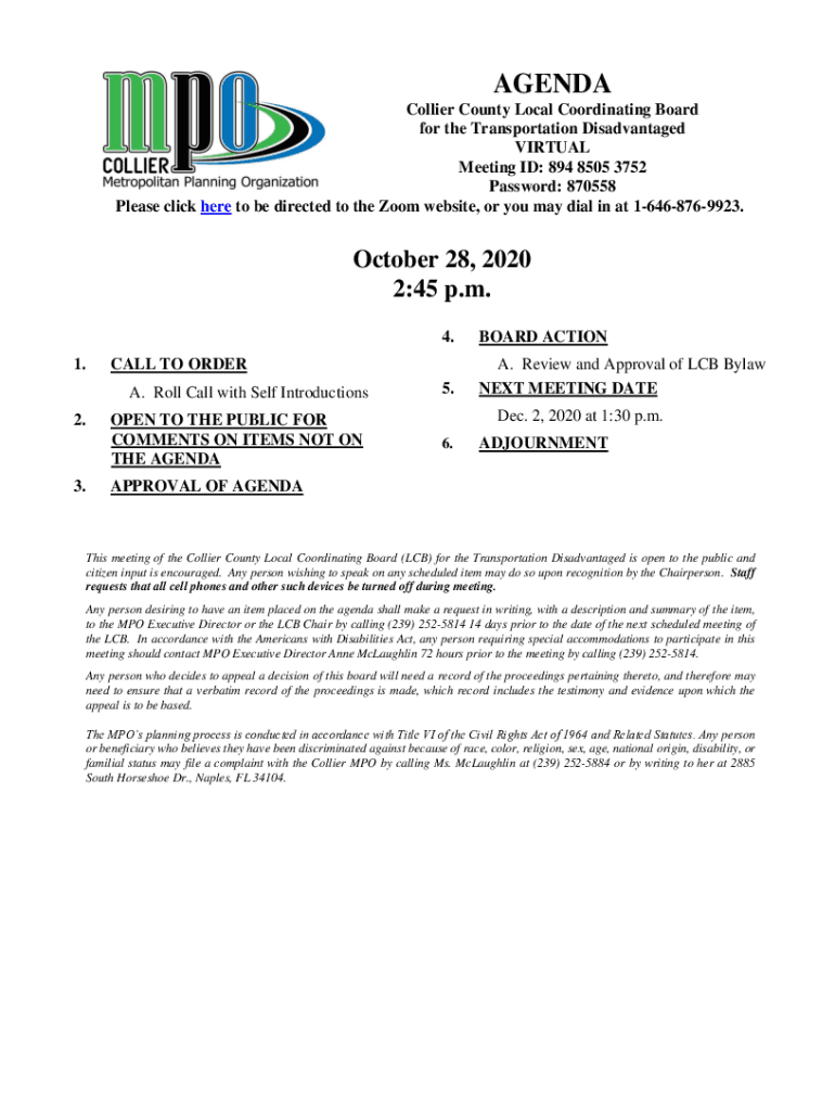 Fillable Online AGENDA CAC - Collier MPO Fax Email Print - pdfFiller