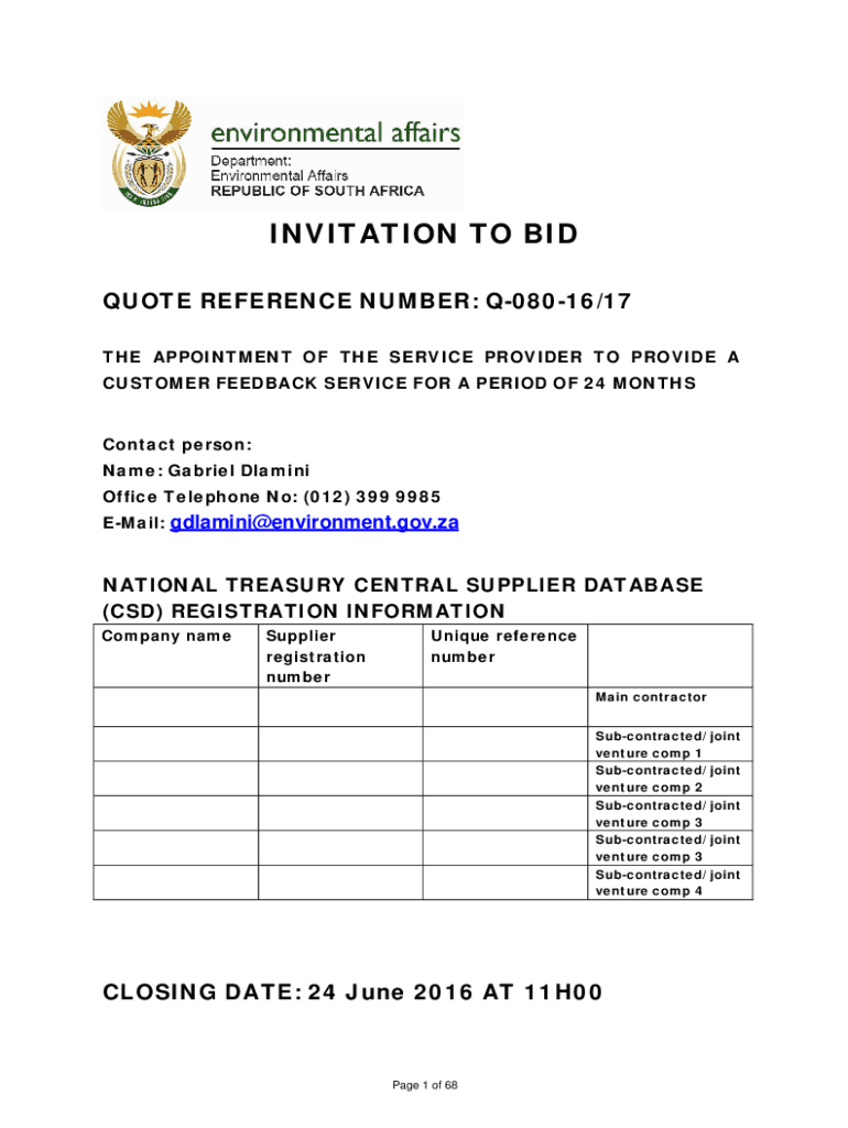 Fillable Online Sample Tender Invitation Letter Fax Email Print - pdfFiller