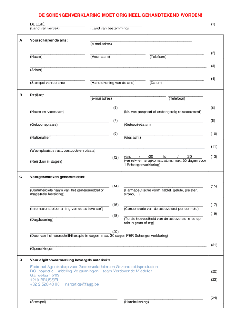 Schengen Declaration for Drug Transport - Blank Fillable Template ...