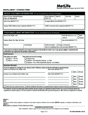 Fillable Online enrollmentchange form - Revize Fax Email Print - pdfFiller