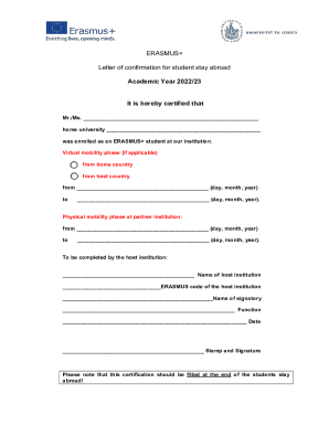 Fillable Online End of student's ERASMUS mobility period abroad ...