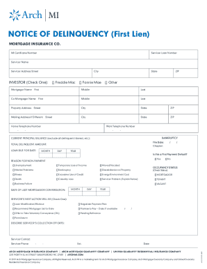 Fillable Online Notice of Delinquency First Lien - Enact - MI Servicing Fax Email Print - pdfFiller