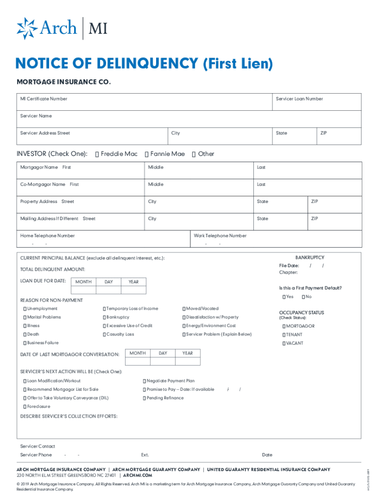 Fillable Online Notice of Delinquency First Lien - Enact - MI Servicing ...