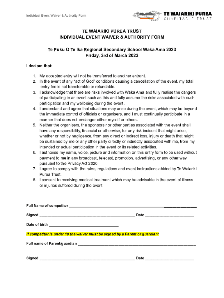 Fillable Online TWPT Individual Event Waiver & Authority Form Fax Email ...