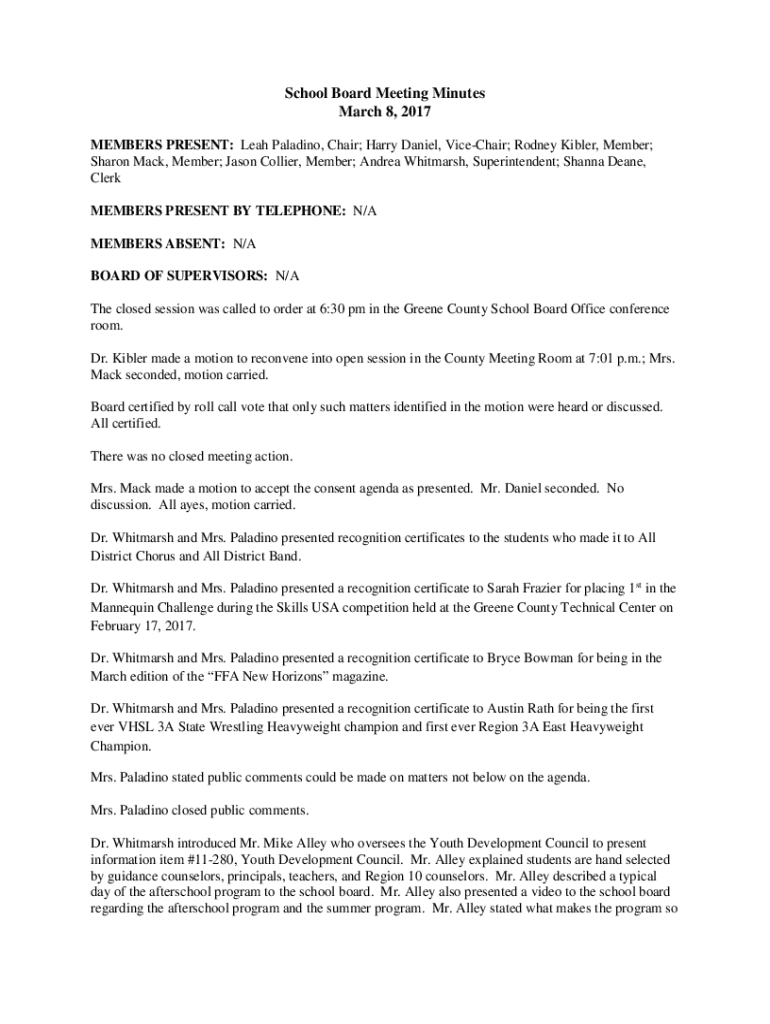 Fillable Online MEMBERS PRESENT: Leah Paladino, Chair; Harry Daniel ...