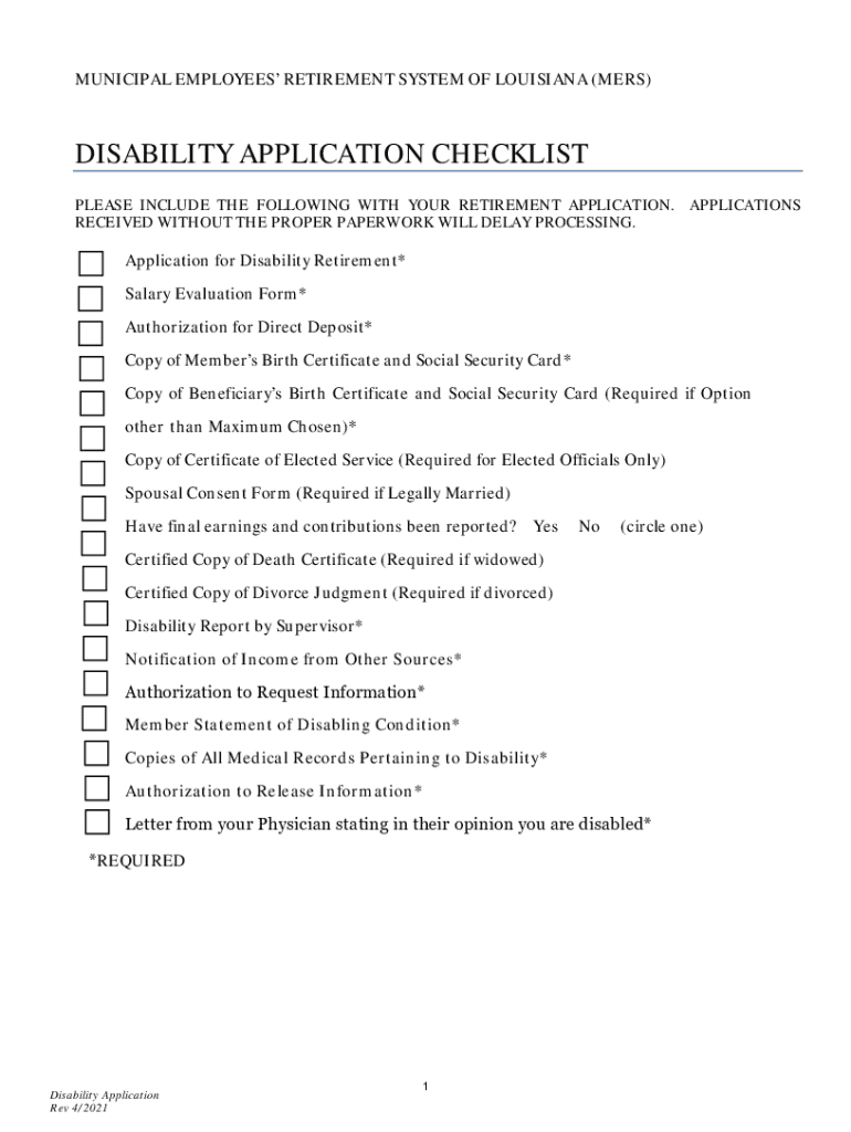 Fillable Online DISABILITY APPLICATION CHECKLIST Fax Email Print ...