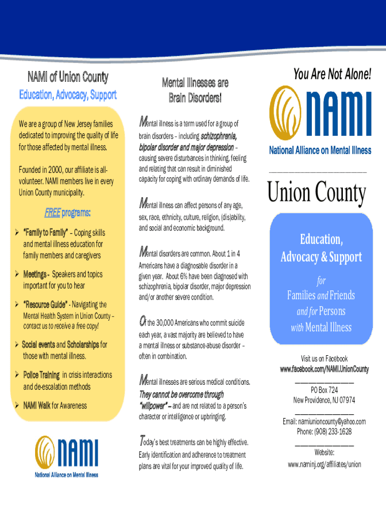 Fillable Online NAMI Union County: Mental Health Support, Education ...