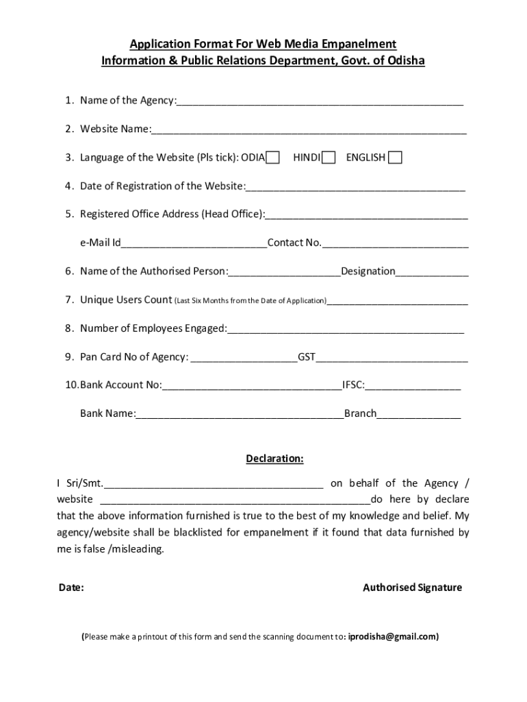 Fillable Online inpr odisha gov Request for Empanelment (RFE) of ...