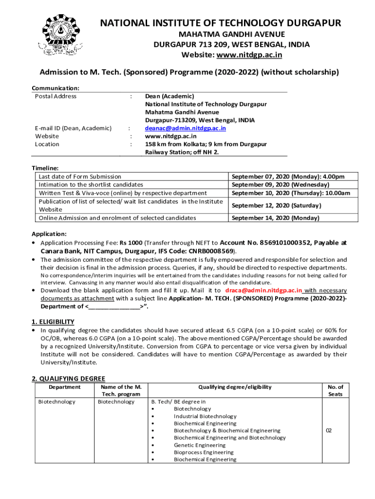 Fillable Online Full advertisement-MTech (Self Sponsored ... -NIT ...