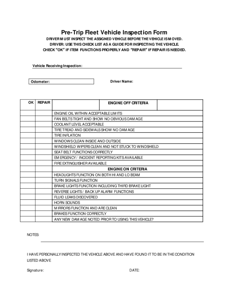 Fillable Online Pre-trip Fleet Vehicle Inspection Form - Duplicate ...