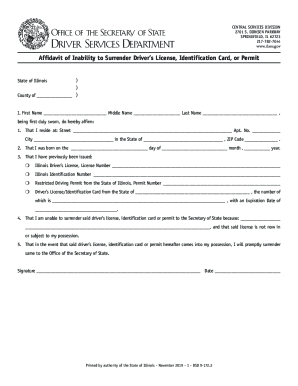 Fillable Online Affidavit of Inability to Surrender Drivers License ...