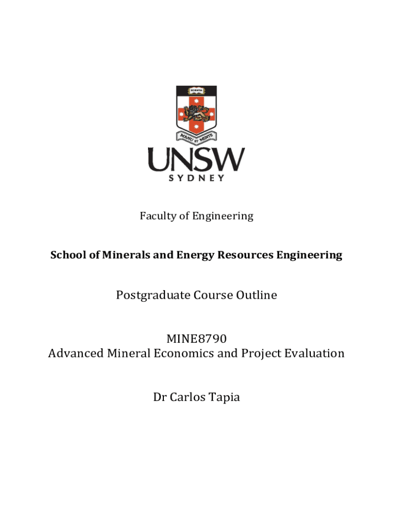 Fillable Online Postgraduate Course Outline MINE8790 Advanced Mineral ...