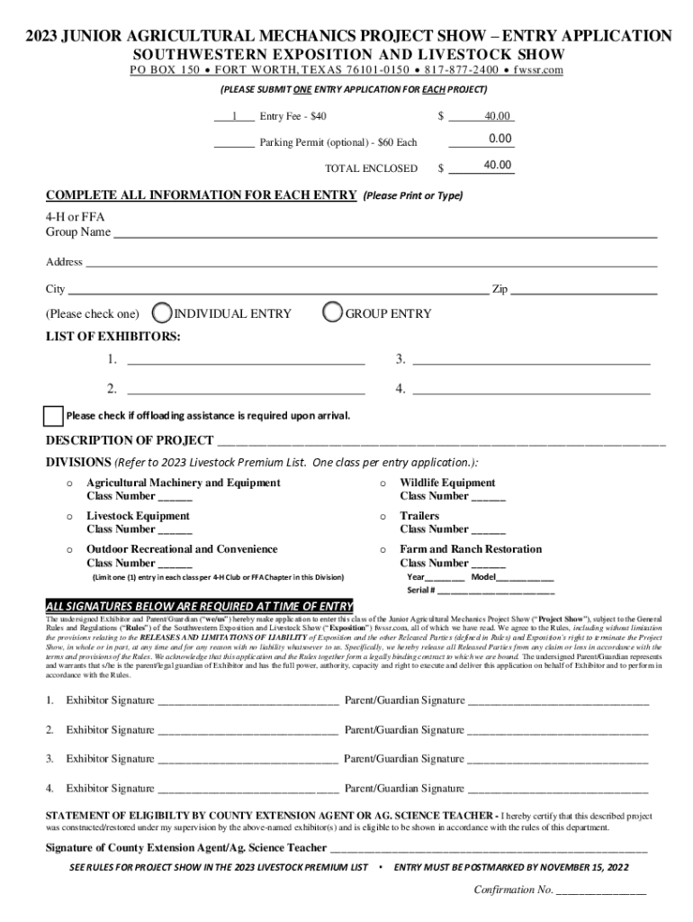 Fillable Online 2023 Agricultural Mechanics Project Show Entry ...
