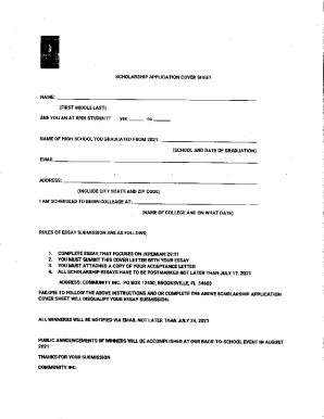 Fillable Online Scholarship Application Cover Sheet Form - Fill Out and Sign ... Fax Email Print ...