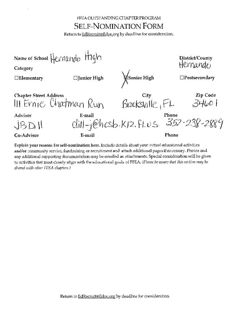 Fillable Online FFEA Outstanding Chapter Nominating Form Fax Email ...