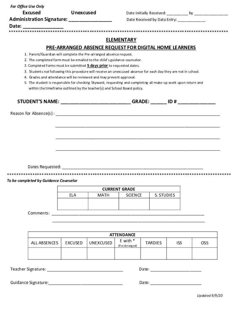 Fillable Online Creek Valley Elementary School Pre-Arranged Absence ...