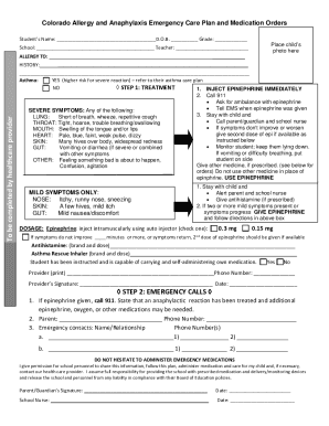 Fillable Online Anaphylaxis Medication Authorization and Plan Fax Email ...