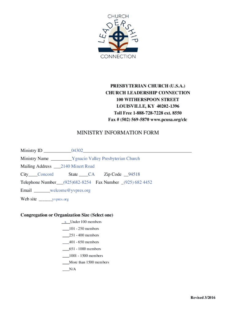 Fillable Online basic instructions - PRESBYTERY OF GREAT RIVERS Fax ...