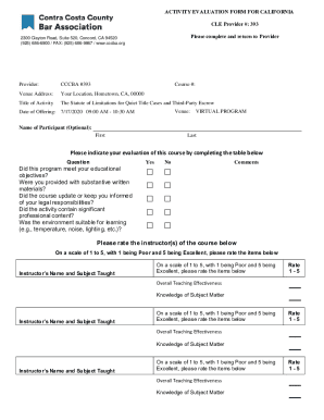 Fillable Online Activity evaluation form for california mcle - The ...