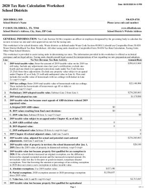 Fillable Online 2020 Tax Rate Calculation Worksheet - Hunt County Tax ...
