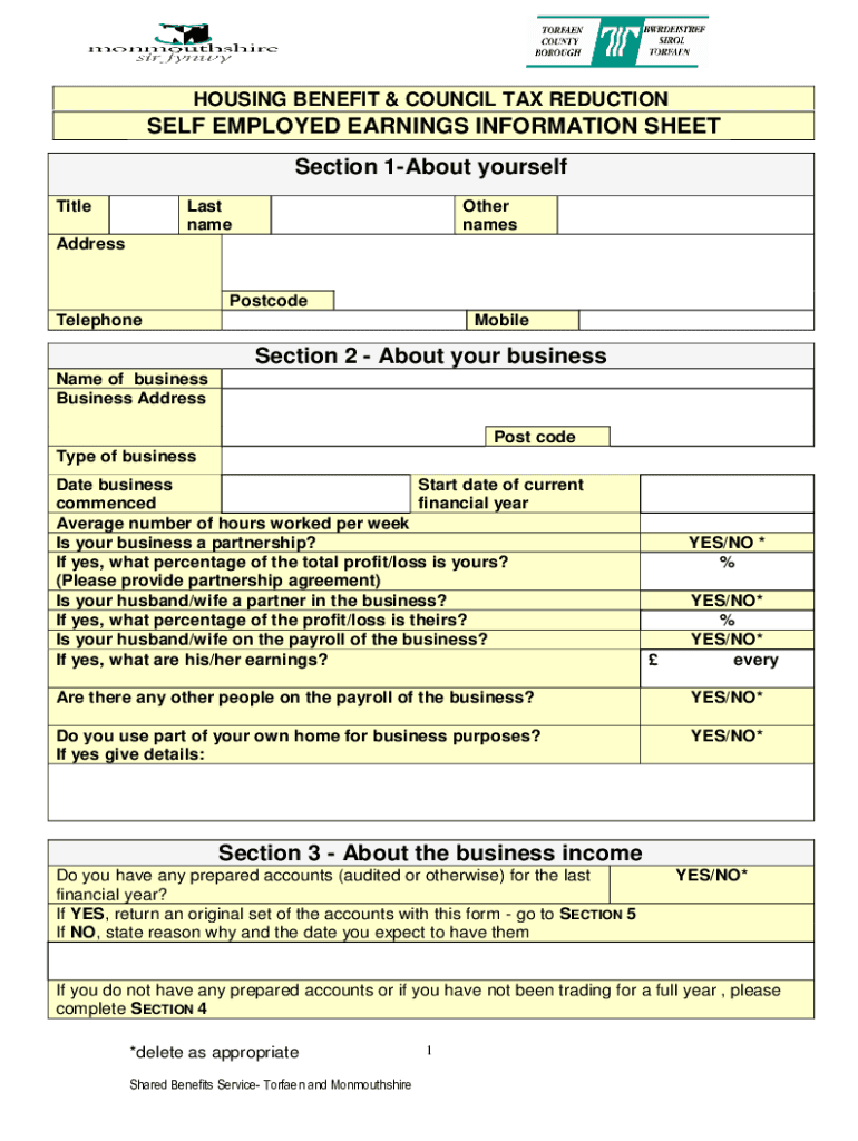 Fillable Online SELF EMPLOYED EARNINGS INFORMATION SHEET ... Fax Email Print - pdfFiller