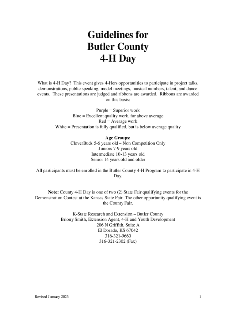 Fillable Online Guidelines for Butler County 4-H Day Fax Email Print ...