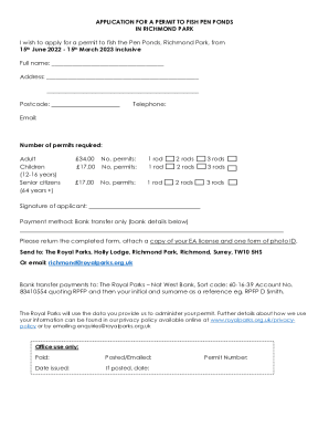 Fillable Online application for a permit to fish pen ponds - The Royal ...