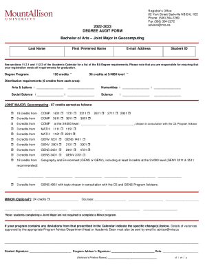 Fillable Online 2022-2023 DEGREE AUDIT FORM Bachelor of ArtsJoint ... Fax Email Print - pdfFiller