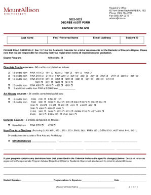 Fillable Online 2022-2023 DEGREE AUDIT FORM Bachelor of Fine Arts Fax Email Print - pdfFiller