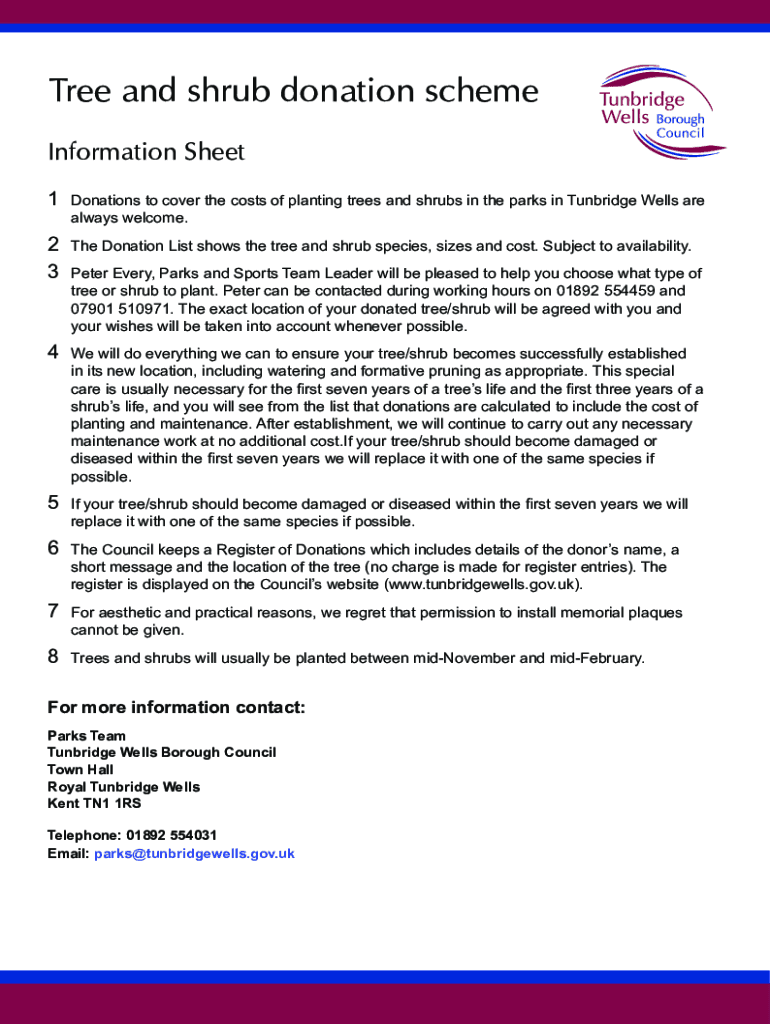 Fillable Online tunbridgewells gov Tree and shrub donation scheme ...