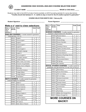 Fillable Online Edgewood High School 2022-2023 Course Selection Sheet Fax Email Print - pdfFiller