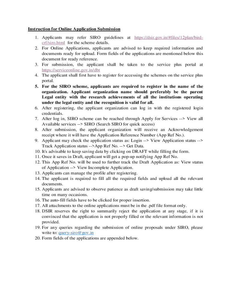 Fillable Online Instruction for Online Application Submission - DSIR ...