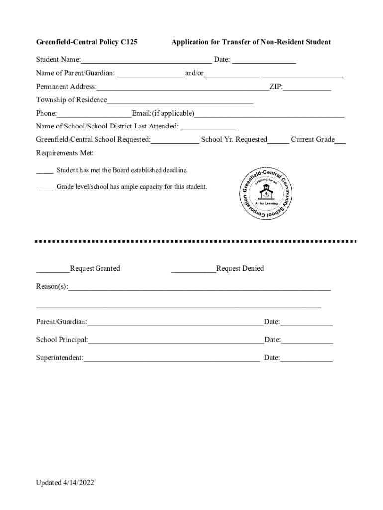 Fillable Online Student Transfer Information - Greenfield Union School District Fax Email Print ...