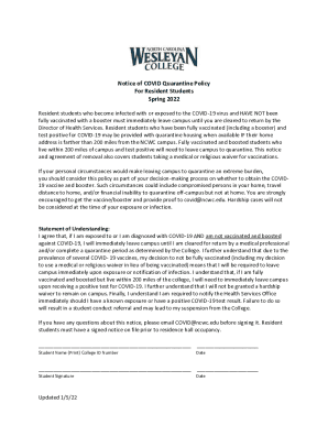 Fillable Online Notice of COVID Quarantine Policy For Resident Students ...