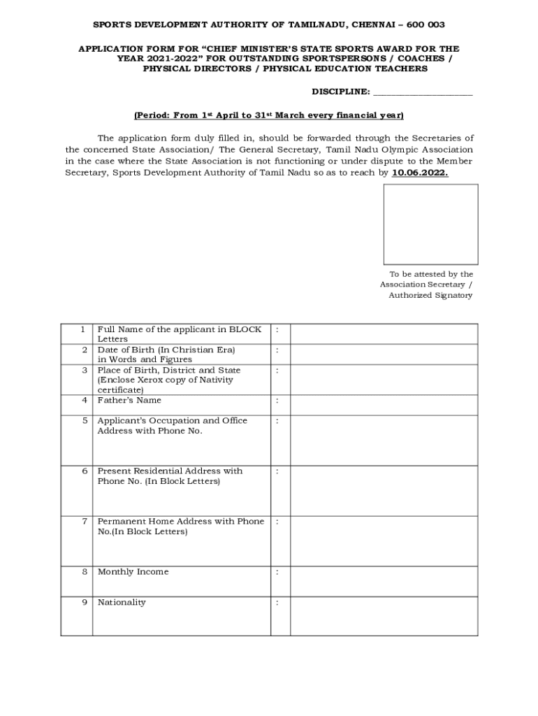 Fillable Online Tamil Nadu government announces Chief Minister's State ...