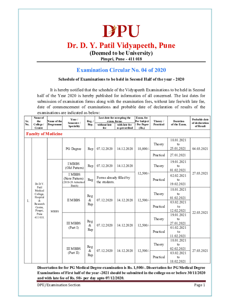 Fillable Online dpu edu Examination Schedule of Faculty of Distance ...
